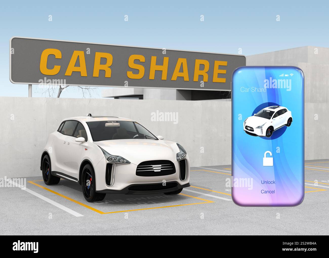 Image of a dedicated car-sharing parking lot and smartphone application ...