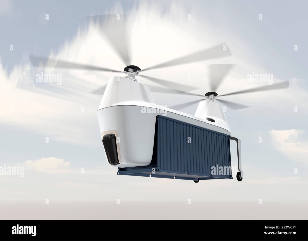 Large cargo drone during container delivery. Concept of drone-based ...