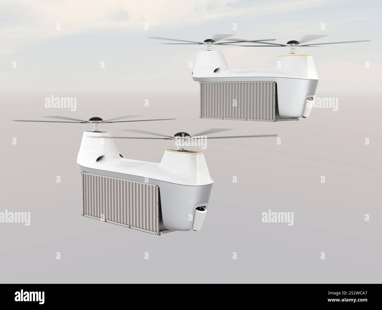 Large cargo drone during container delivery. Concept of drone-based ...