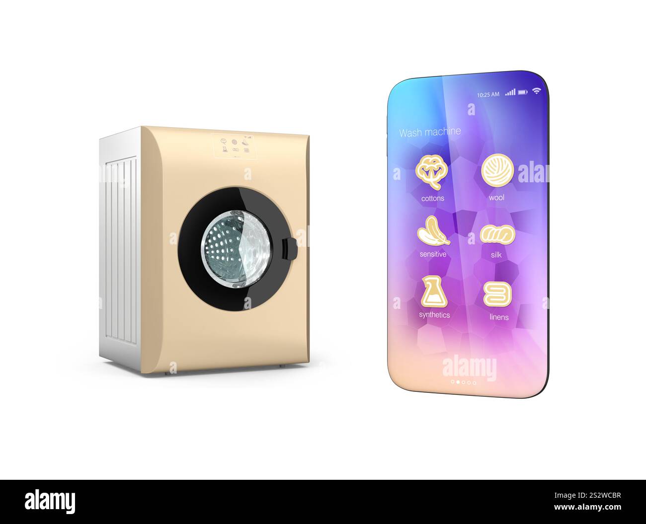 Washing machine and smartphone with touch screen. Washing courses can ...