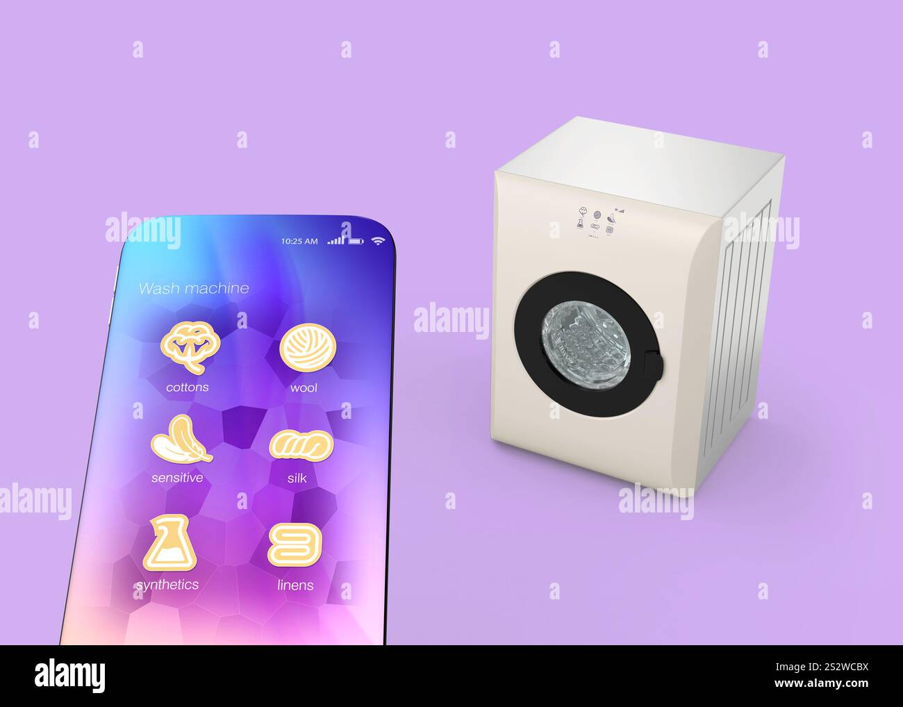 Washing machine and smartphone with touch screen. Washing courses can ...