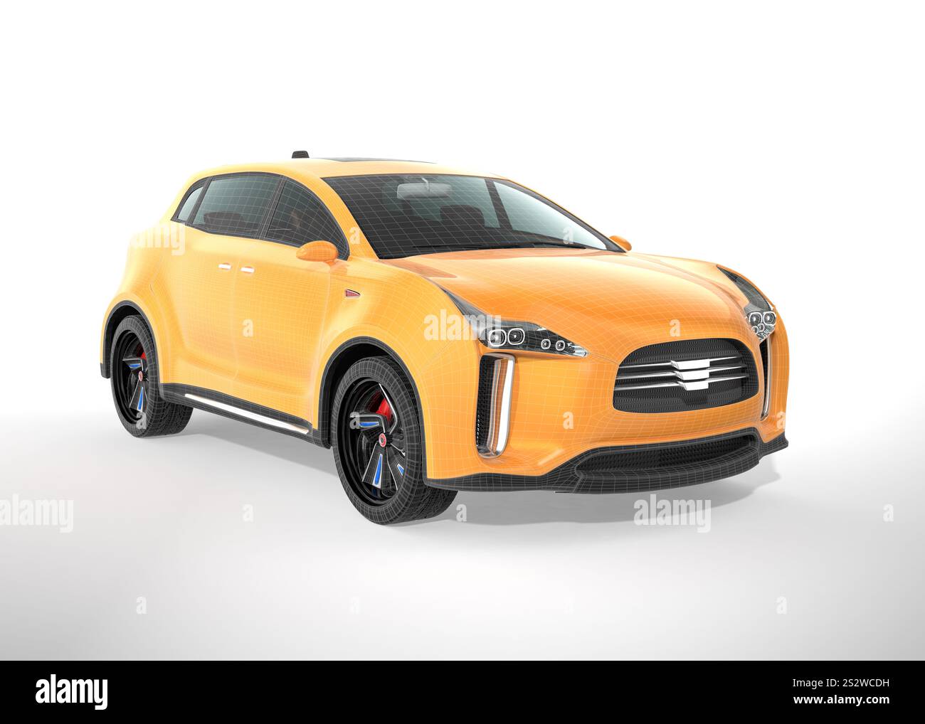 Yellow electric SUV with wire frame Stock Photo - Alamy