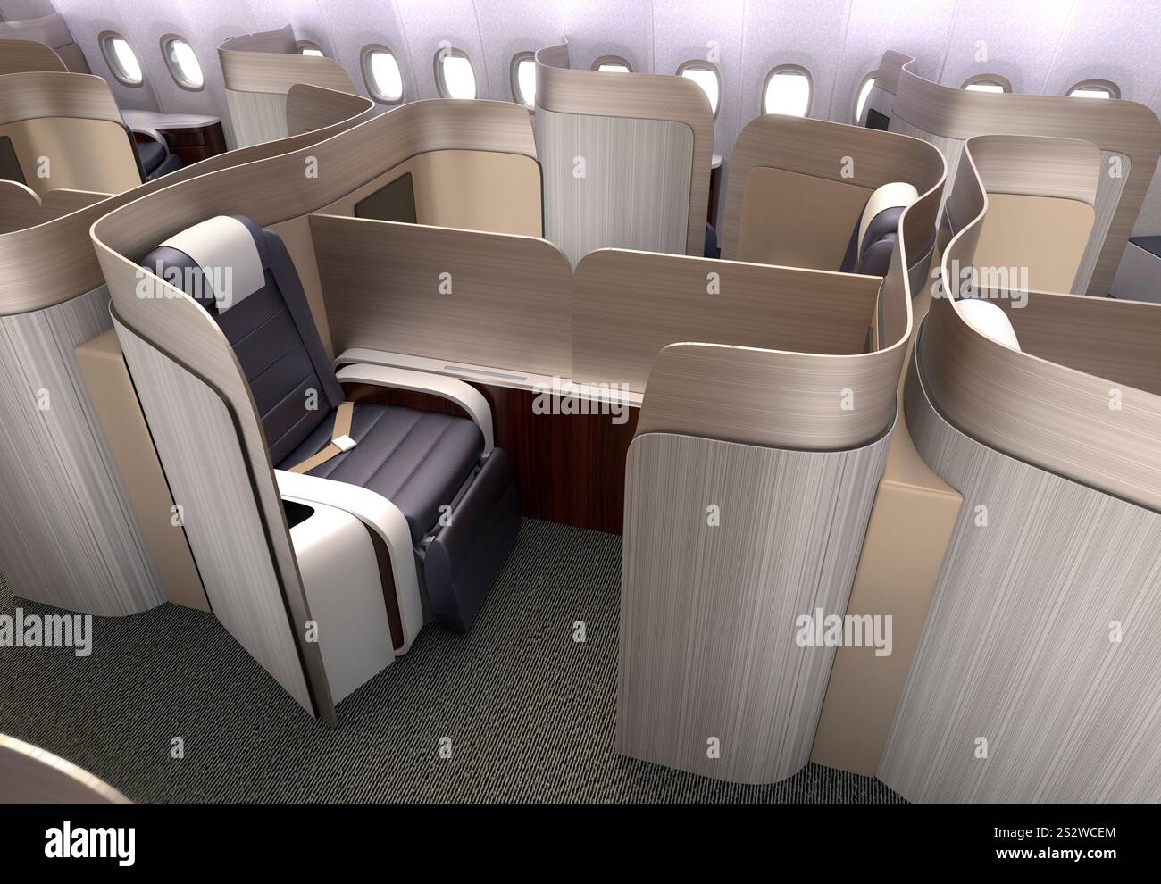 First class interior partitioned by frosted partitions, original design ...