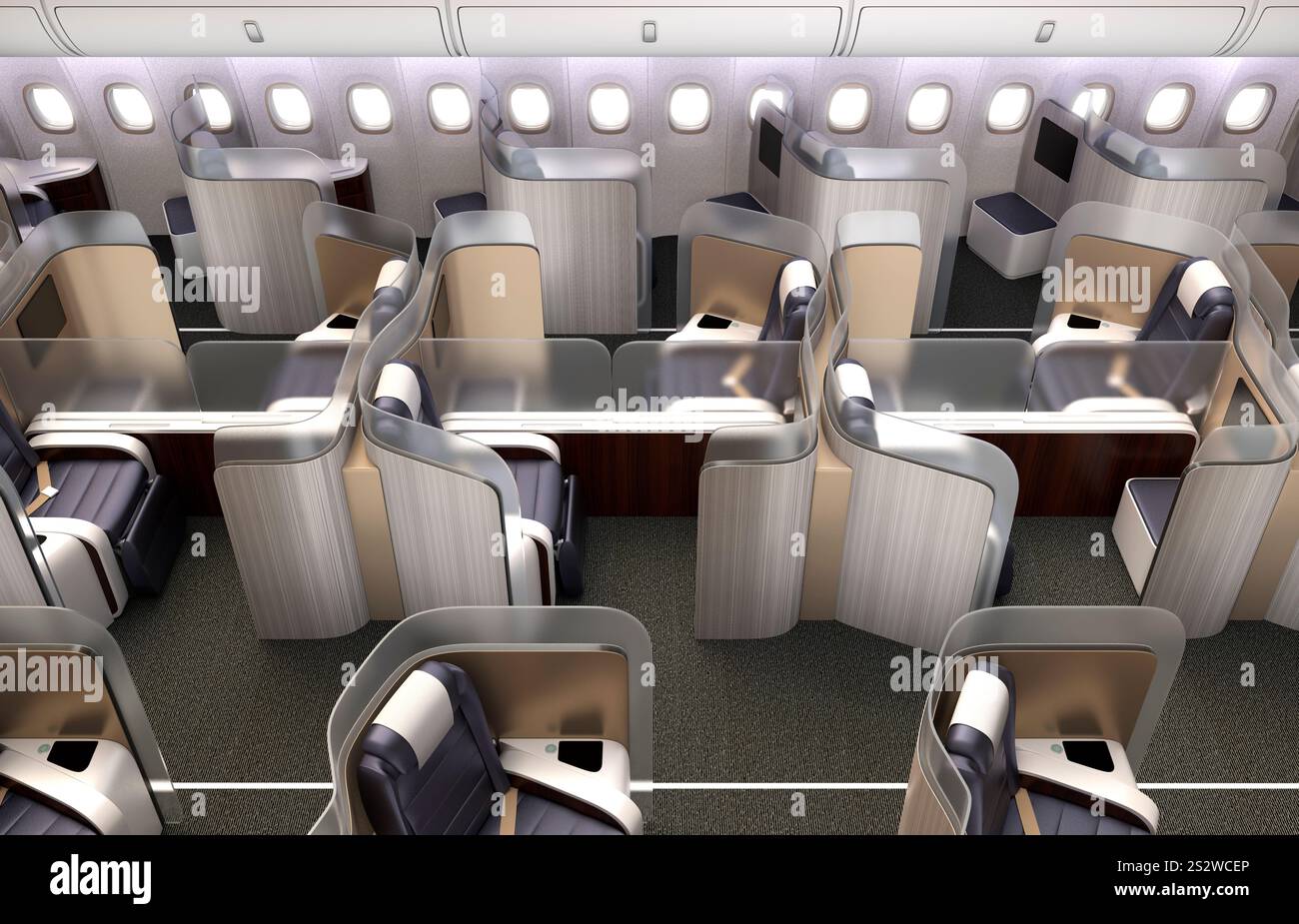 First class interior partitioned by frosted partitions, original design ...