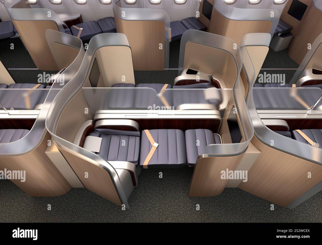 First class interior partitioned by frosted partitions, original design ...