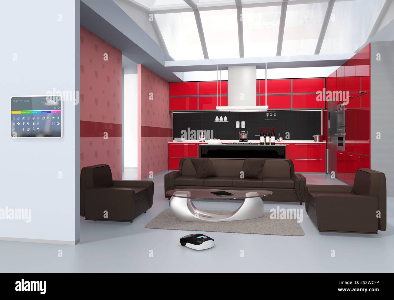 Smart home console panel next to the kitchen. Touch controls for ...