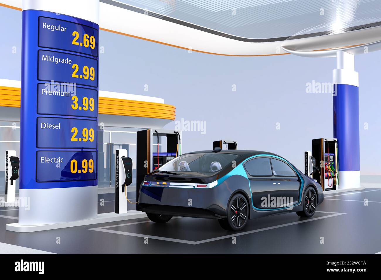 Image of an automated vehicle charging at a service station equipped ...