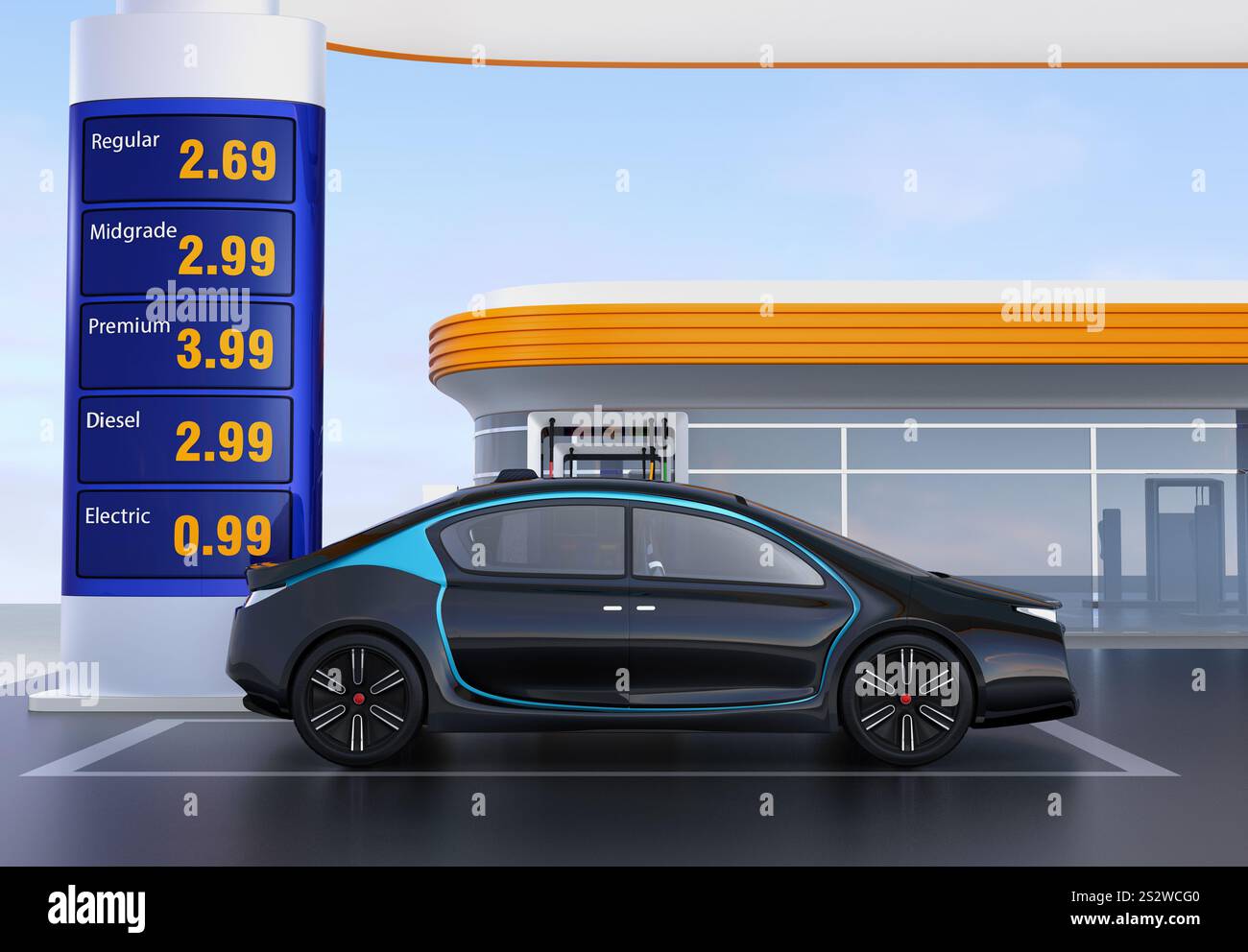 Image of an automated vehicle charging at a service station equipped ...