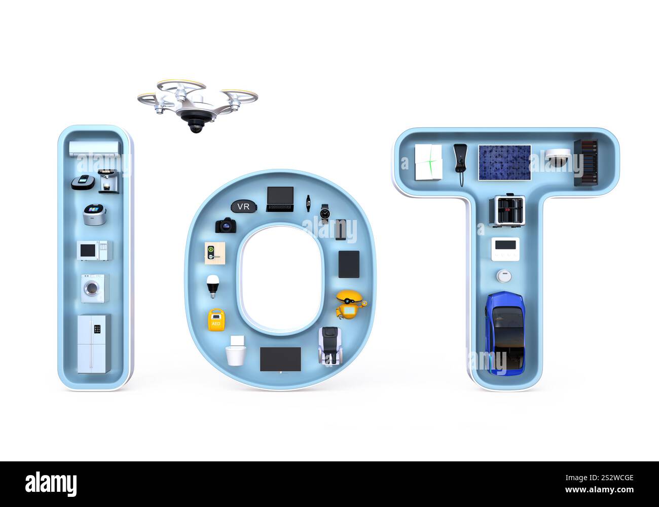 Smart appliances in the IoT letter. Internet of Things concept in daily ...