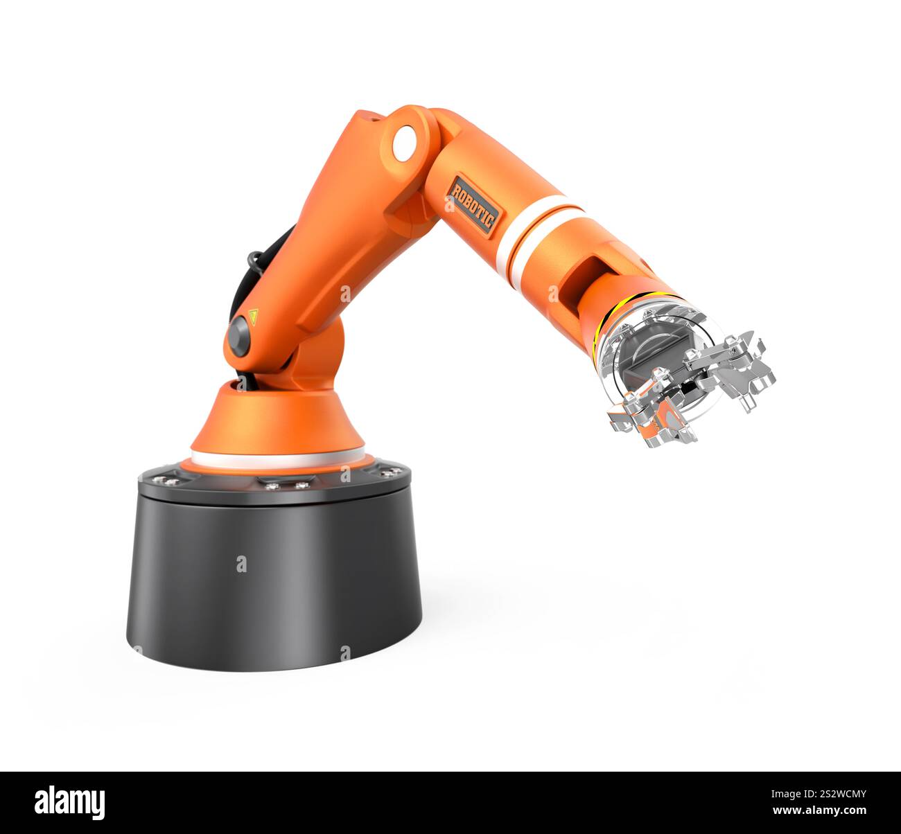 Orange floor-mounted robot arm Stock Photo - Alamy
