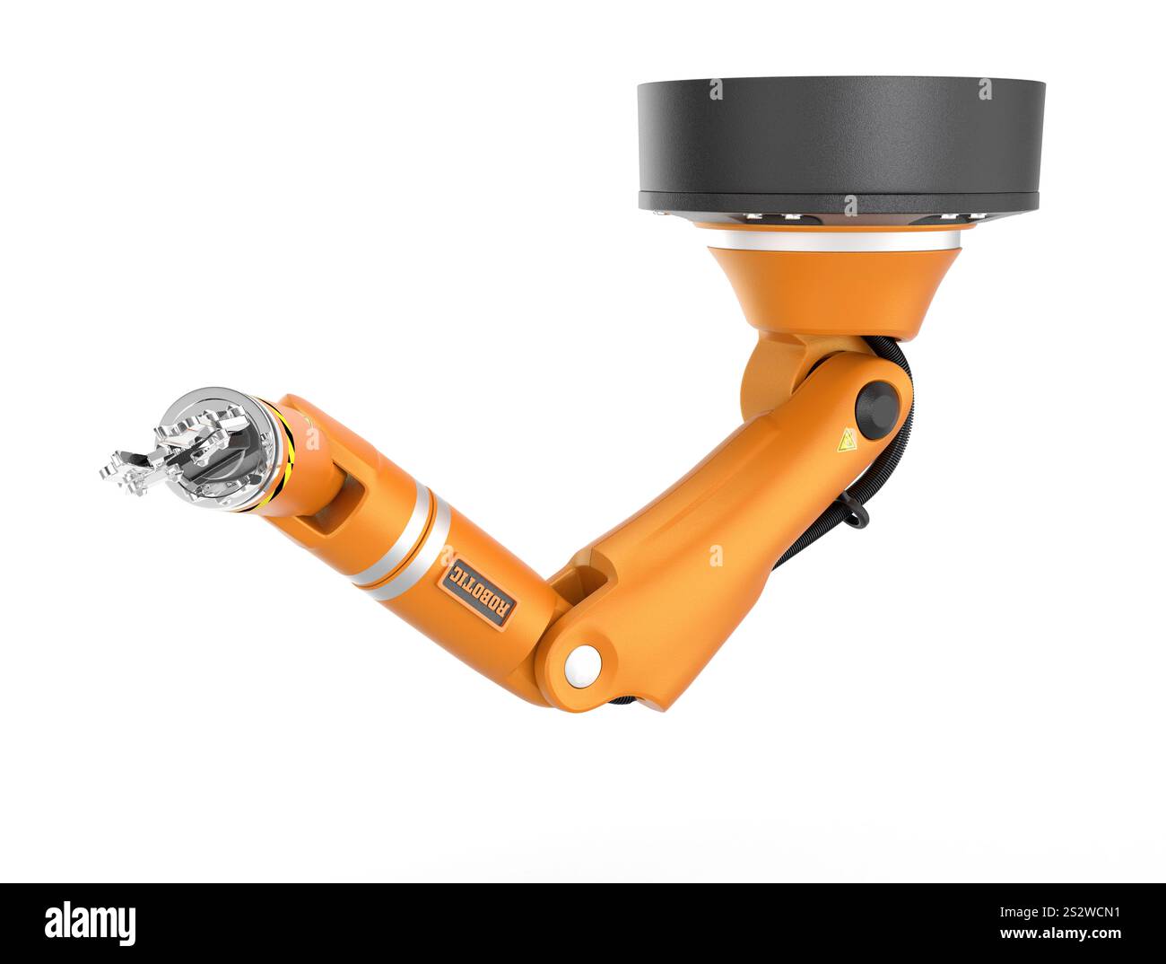 Orange ceiling-mounted robotic arm Stock Photo - Alamy