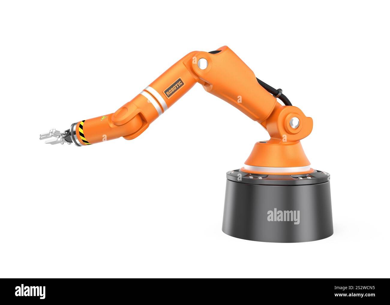 Orange floor-mounted robot arm Stock Photo - Alamy