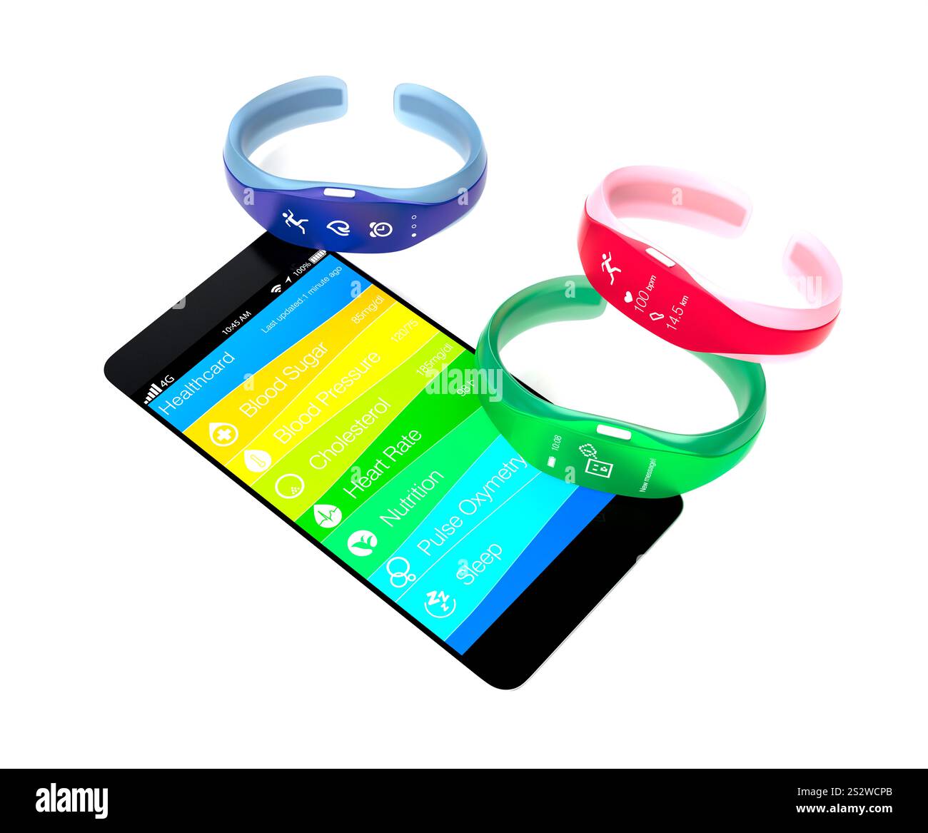 Colourful smart bands and smartphones Stock Photo - Alamy