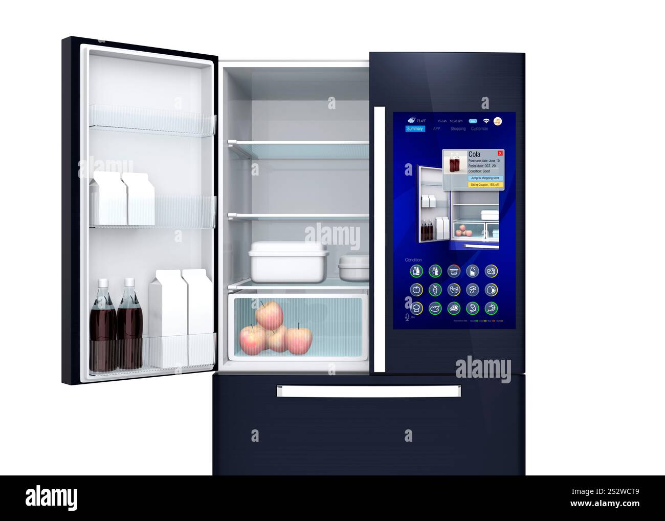 Touch screen on the door of the smart fridge to check remaining food ...