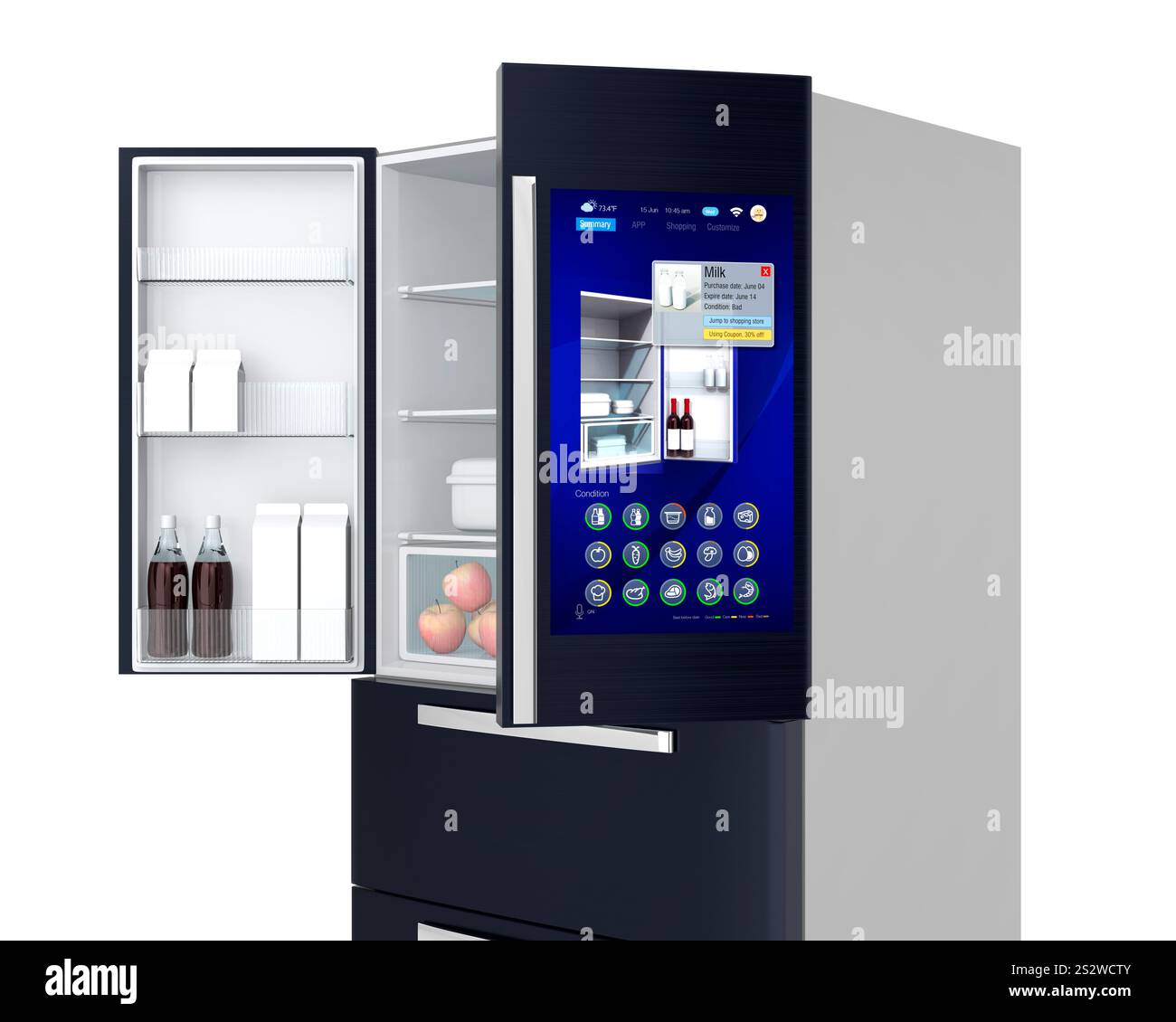Touch screen on the door of the smart fridge to check remaining food ...