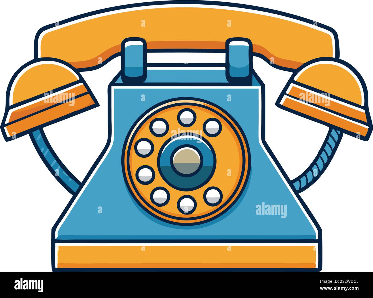 classic rotary phone icon in cheerful colors, blue body with yellow ...