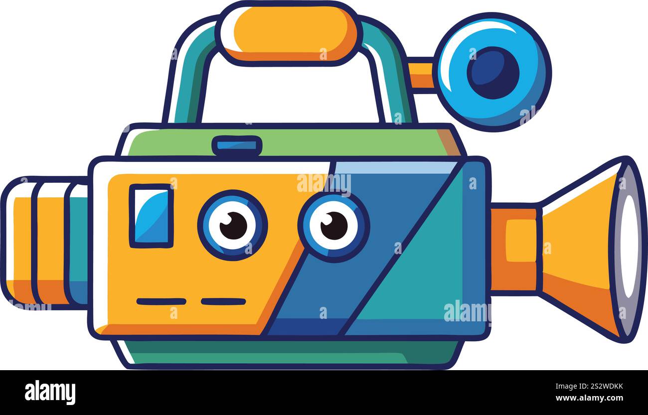 colorful cartoon camcorder illustration with cheerful face, vibrant ...