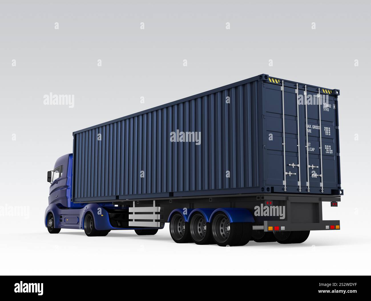 Metallic blue truck carrying a dark blue container Stock Photo - Alamy