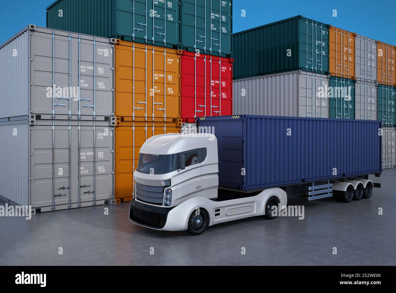 White container truck in container yard Stock Photo - Alamy