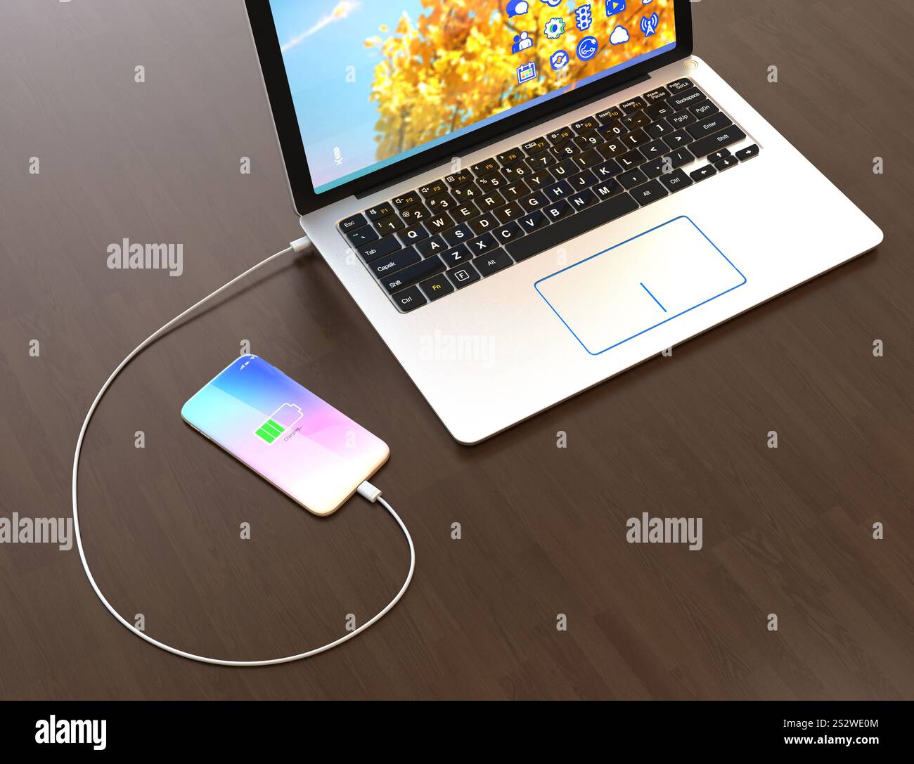 Smartphone being charged on a wireless charger. The charger is ...