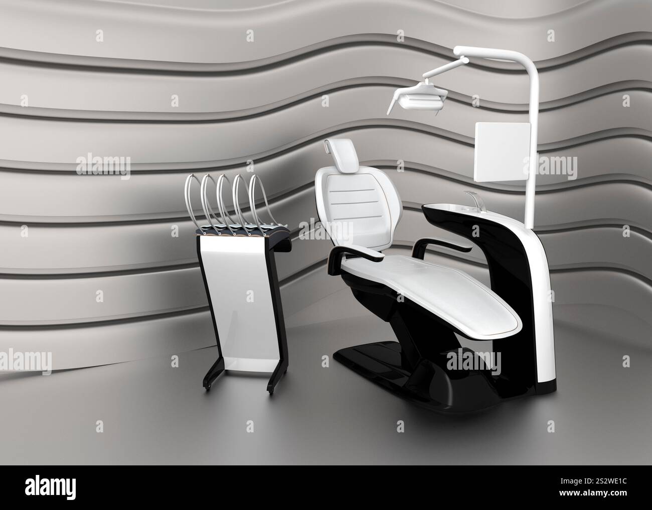 Image of a dental unit placed in front of a metallic coloured ...