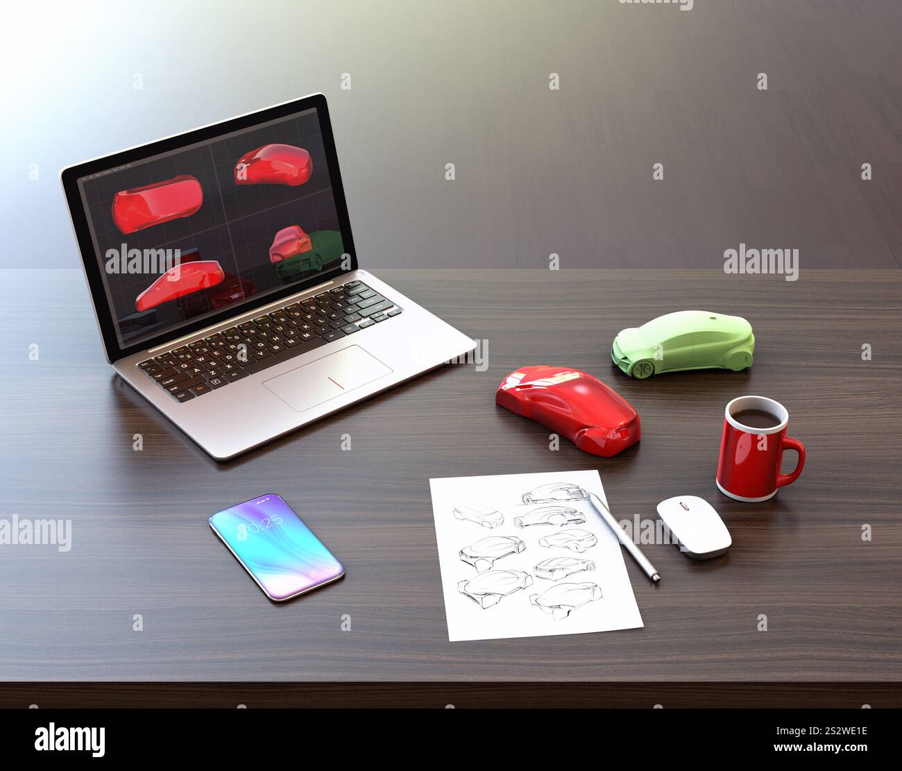 Sketch, laptop and output samples. Image of design workspace Stock ...