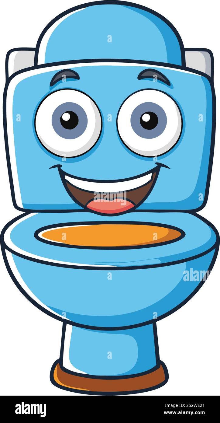 cheerful cartoon toilet character with big smiling face, bright blue ...