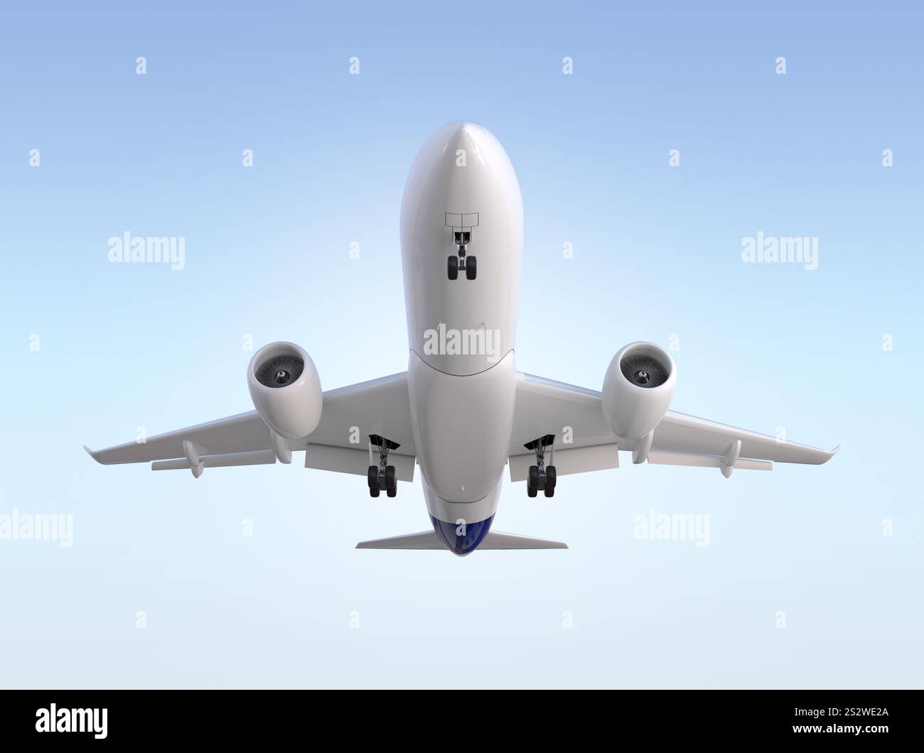 CG rendered image of the front of an aircraft during landing Stock ...