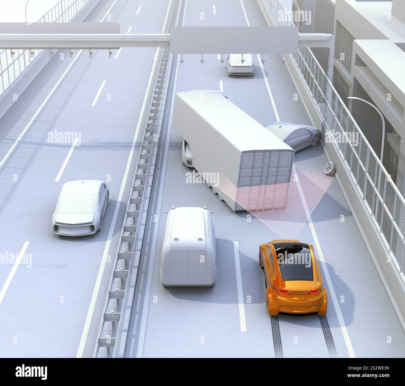 Concept image of secondary accident avoidance with collision damage reduction braking at the ...
