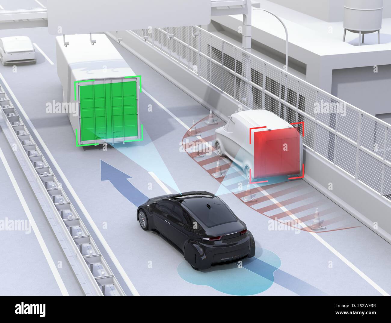 Vehicle avoiding a falling object on the motorway. Concept image of ...