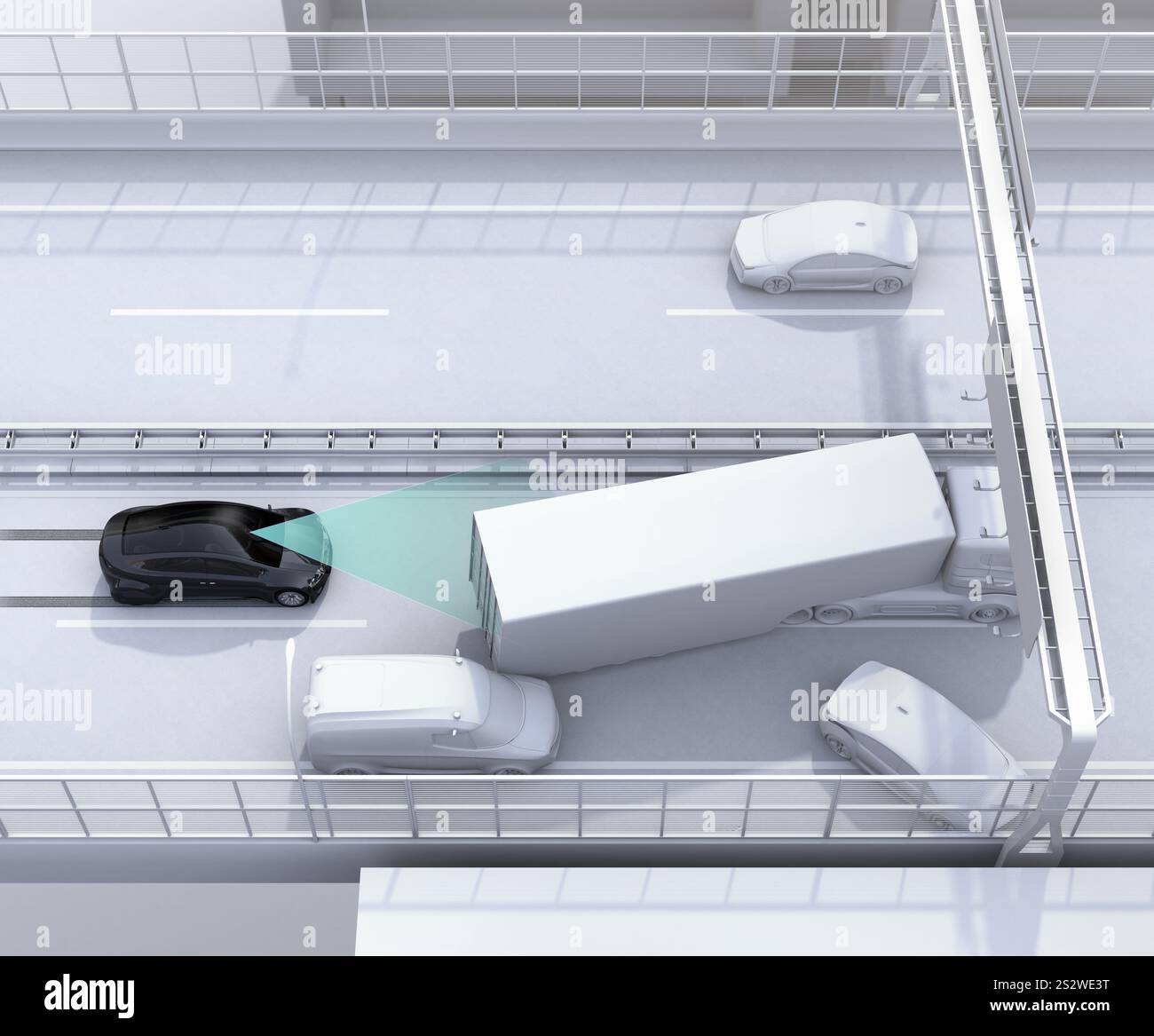 Concept image of secondary accident avoidance with collision damage reduction braking at the ...