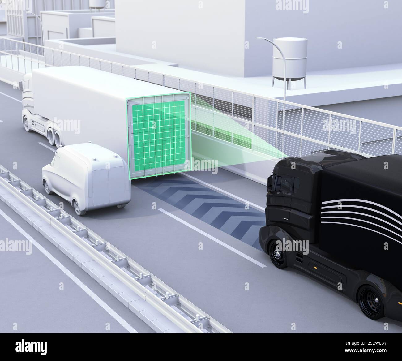 Concept image of automated trucks travelling in formation Stock Photo - Alamy