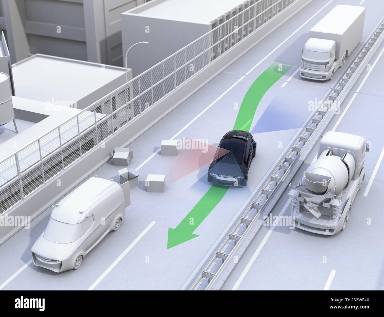Vehicle avoiding a falling object on the motorway. Concept image of ...