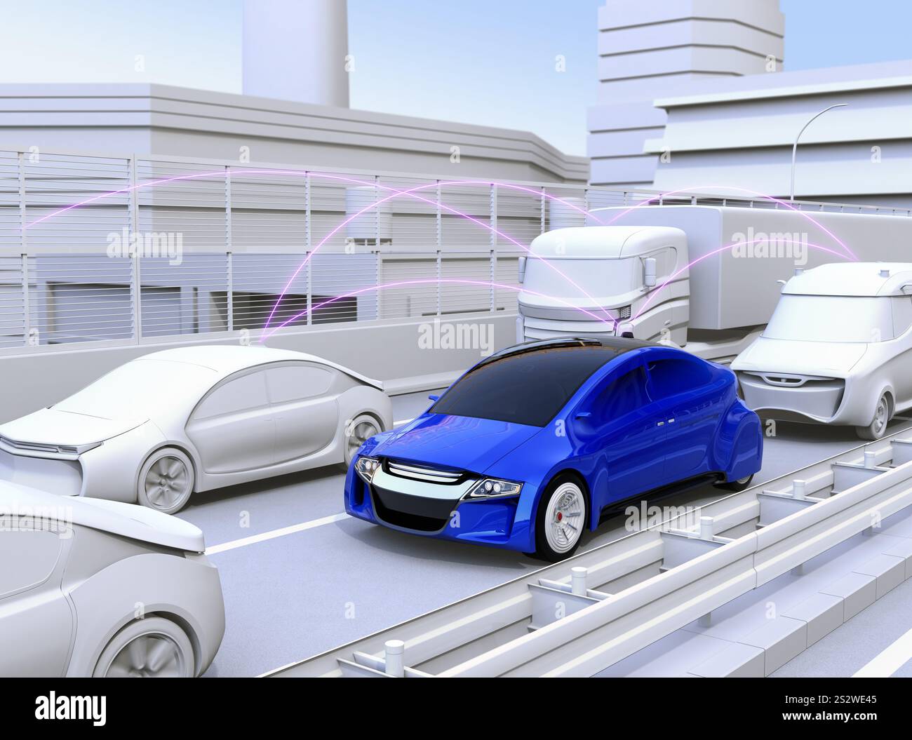 Concept image of a connected car in which cars share traffic ...