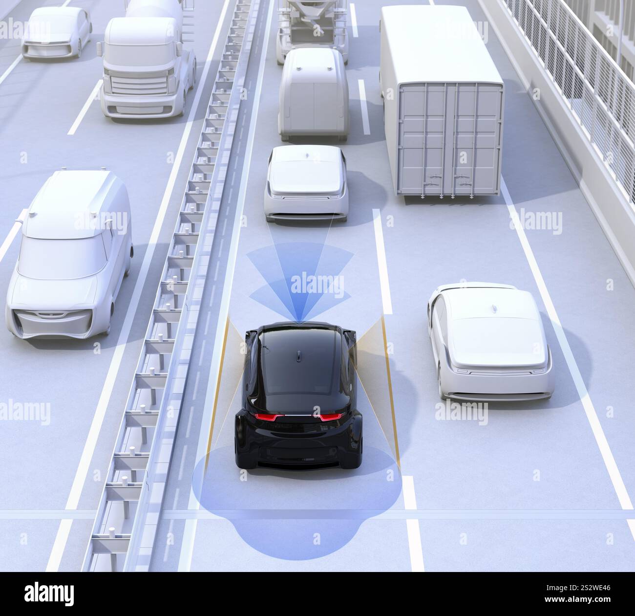 A car following and driving a vehicle in front of it in a traffic jam ...