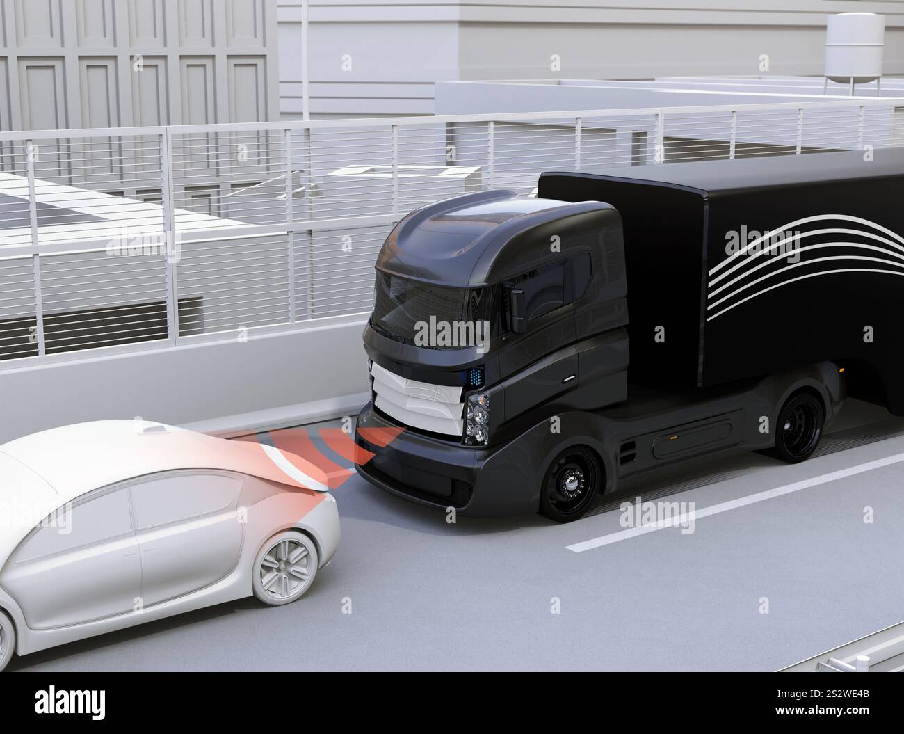 Concept image of an emergency stop with automatic braking for automated trucks Stock Photo - Alamy
