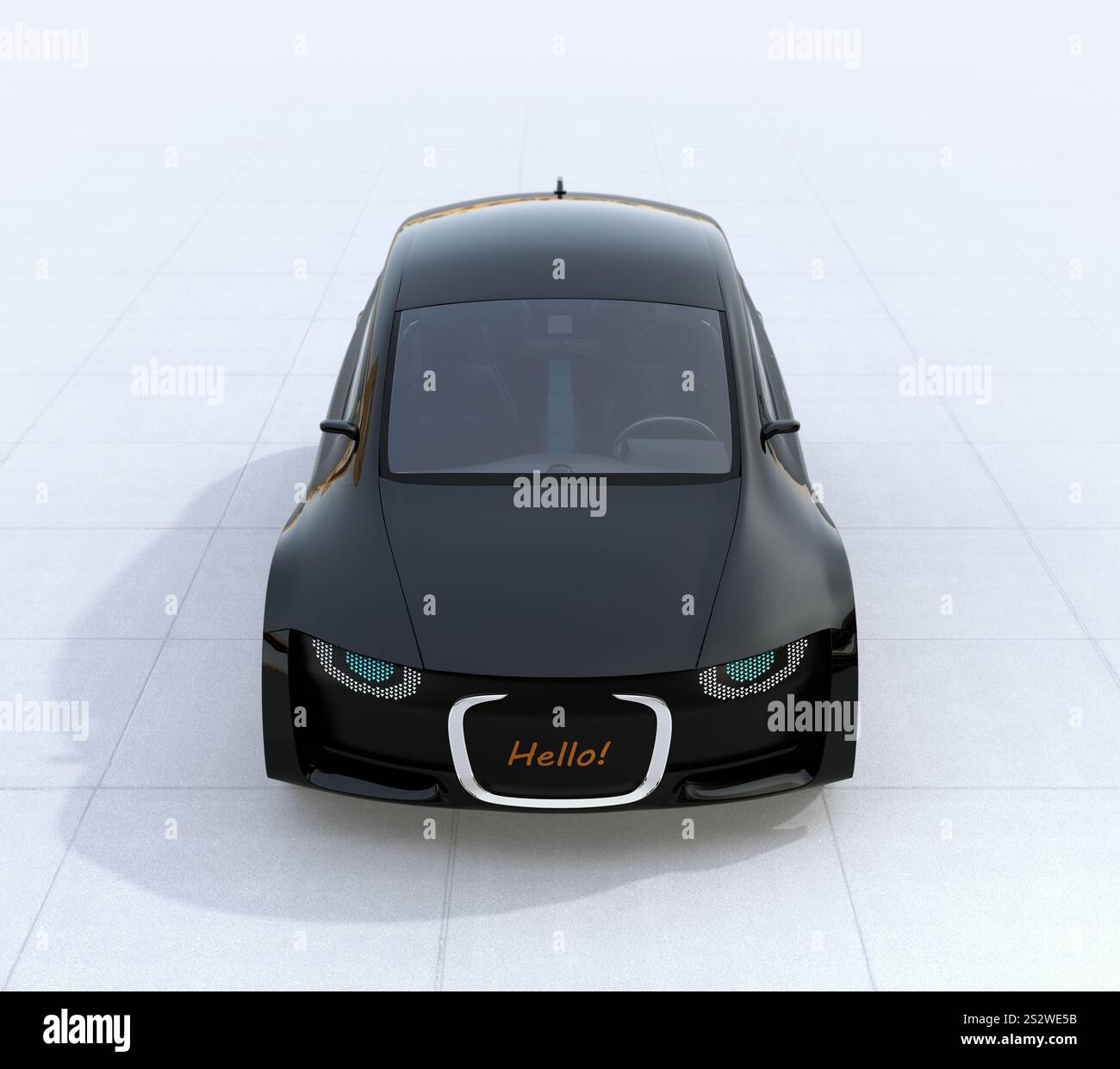 Digital display on the front of the car showing greetings to the driver ...