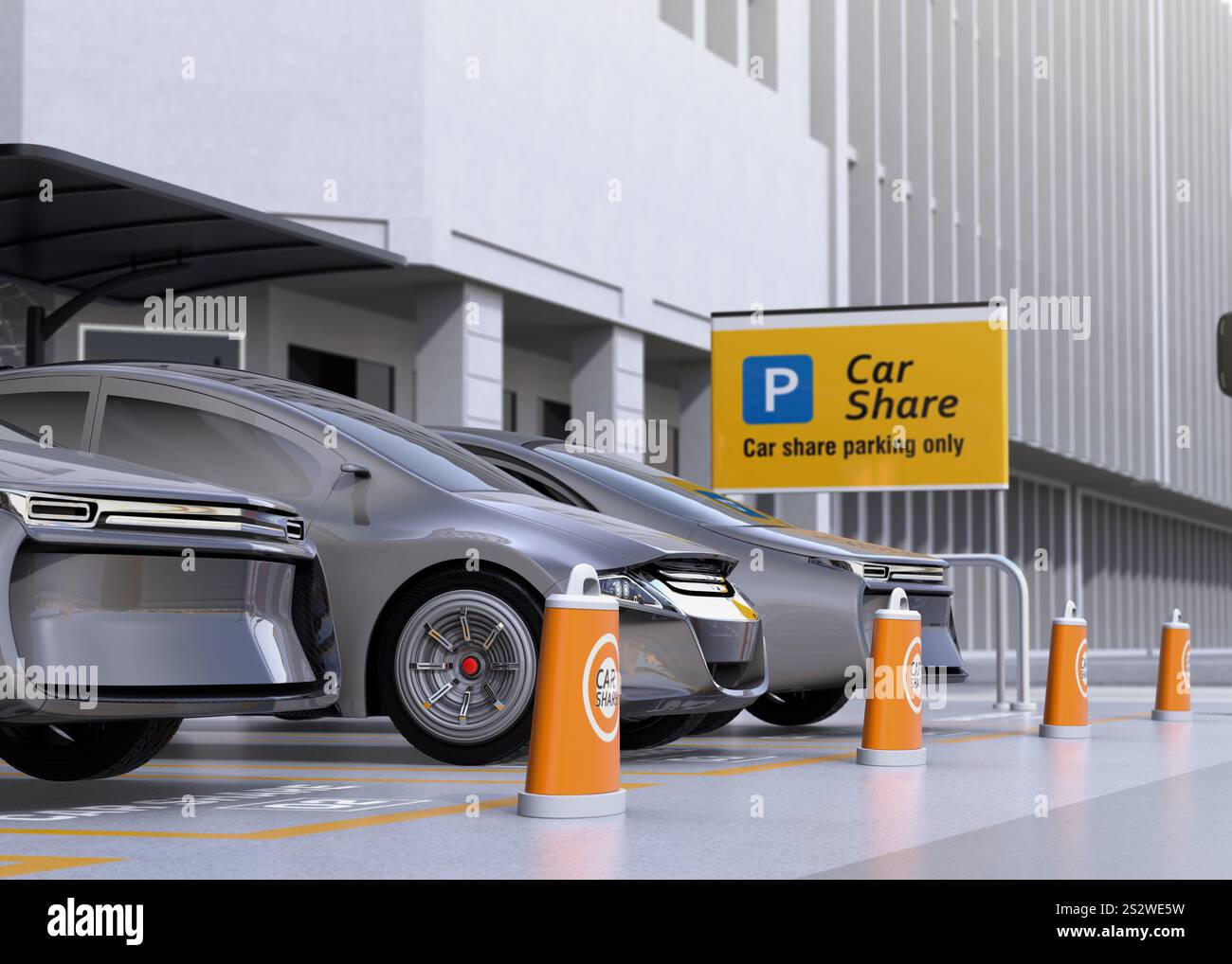 Unmanned electric vehicle parked in a dedicated car-sharing parking lot ...