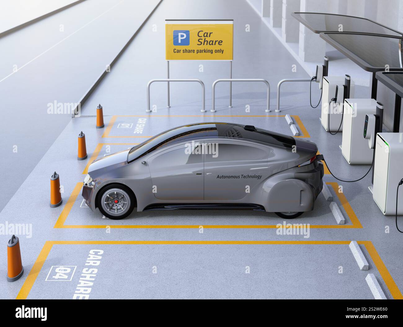 Unmanned electric vehicle parked in a dedicated car-sharing parking lot ...