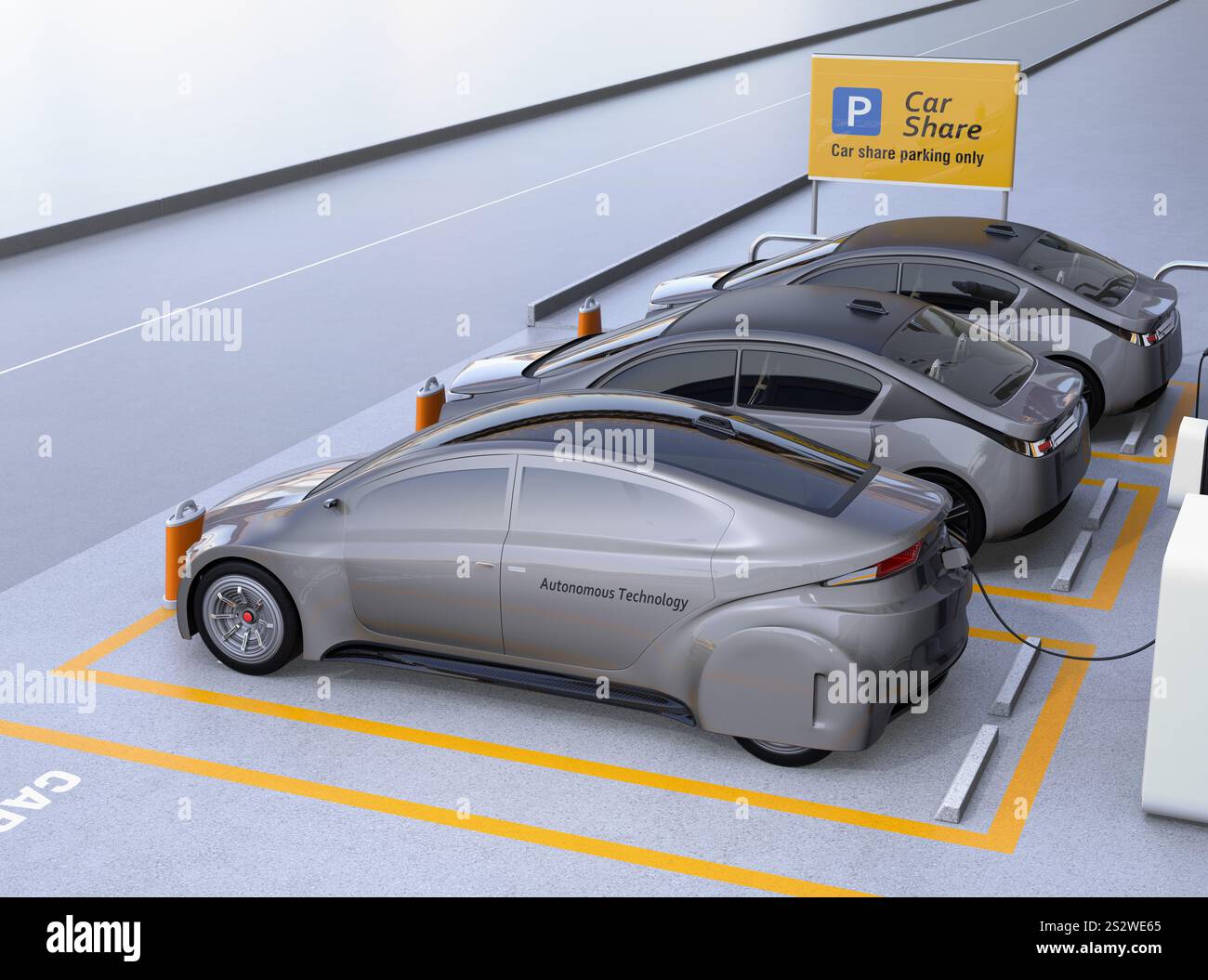 Unmanned electric vehicle parked in a dedicated car-sharing parking lot ...