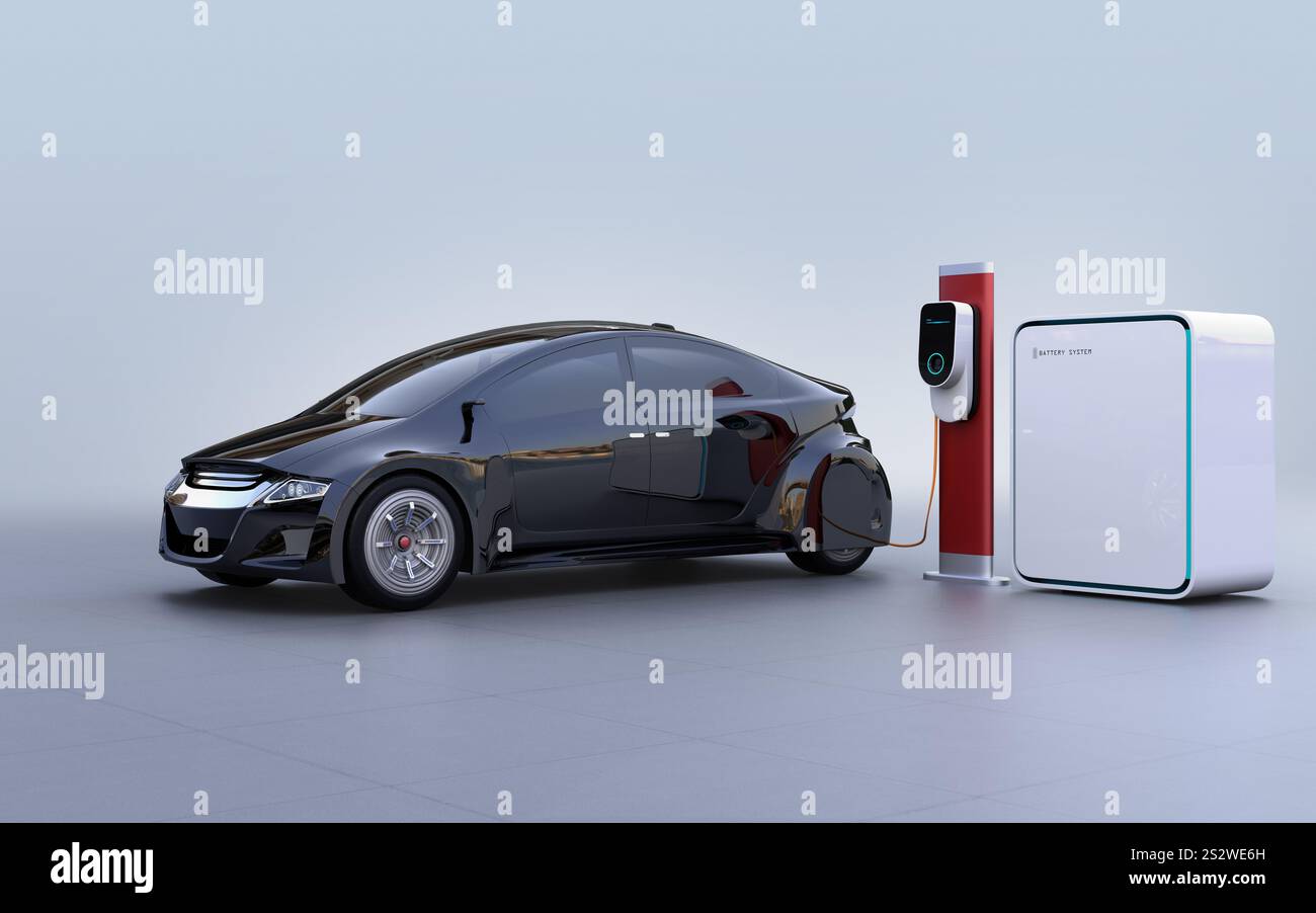 Image of an electric vehicle being recharged at a quick recharging ...