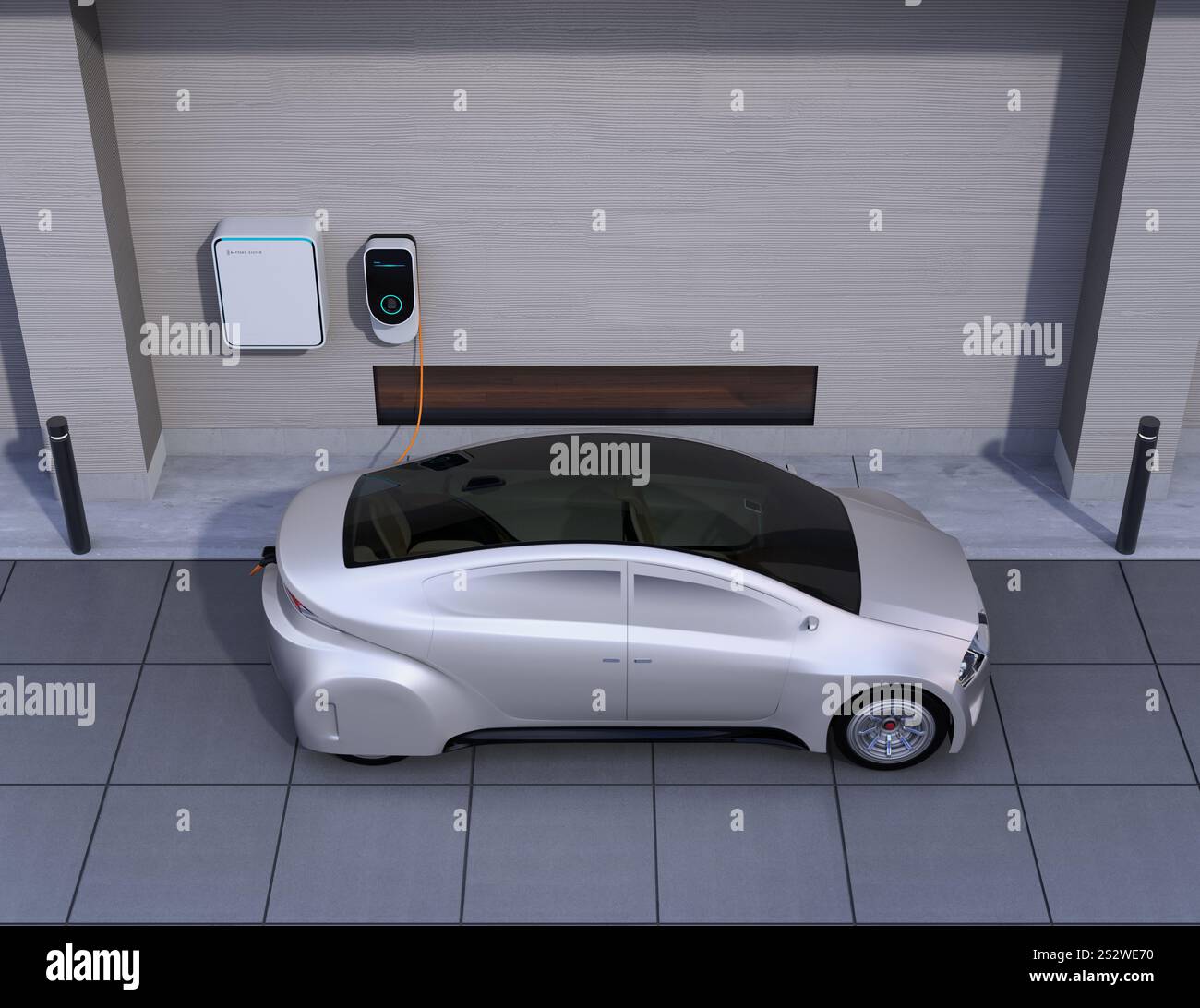 Frosted silver electric vehicles, wall-mounted EV charging stations and ...