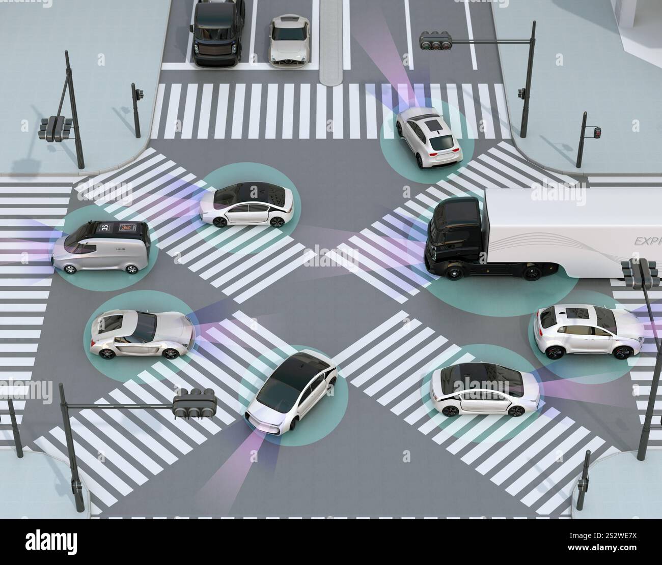 Image of a vehicle equipped with a driver assistance system travelling ...