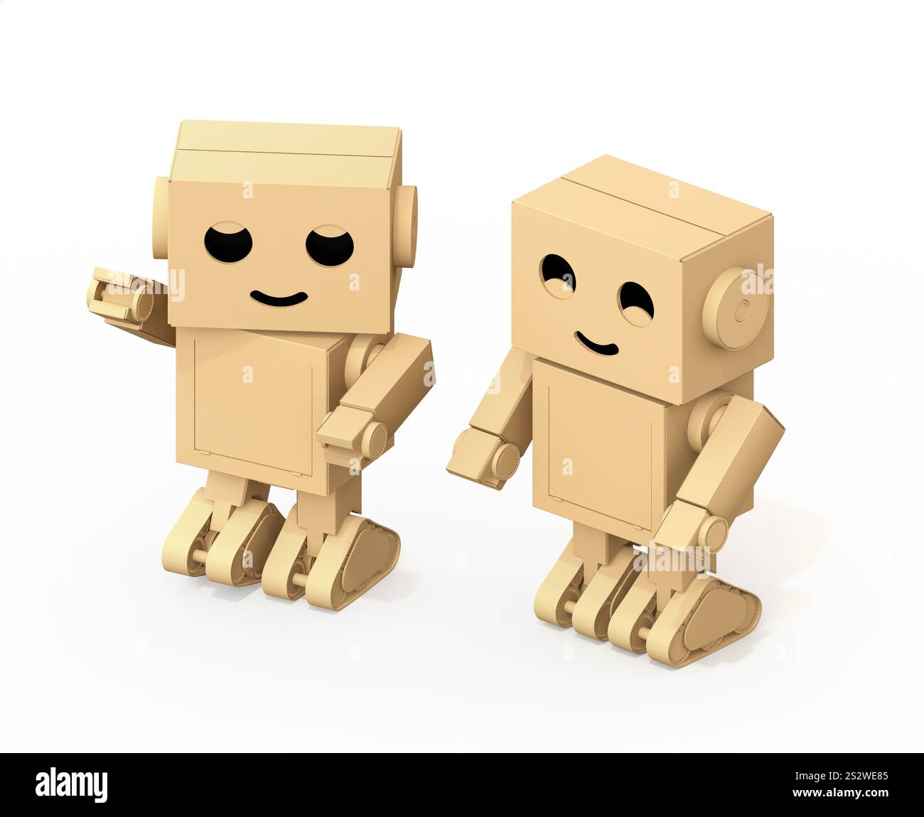 Image of cute cardboard box robot on white background Stock Photo - Alamy