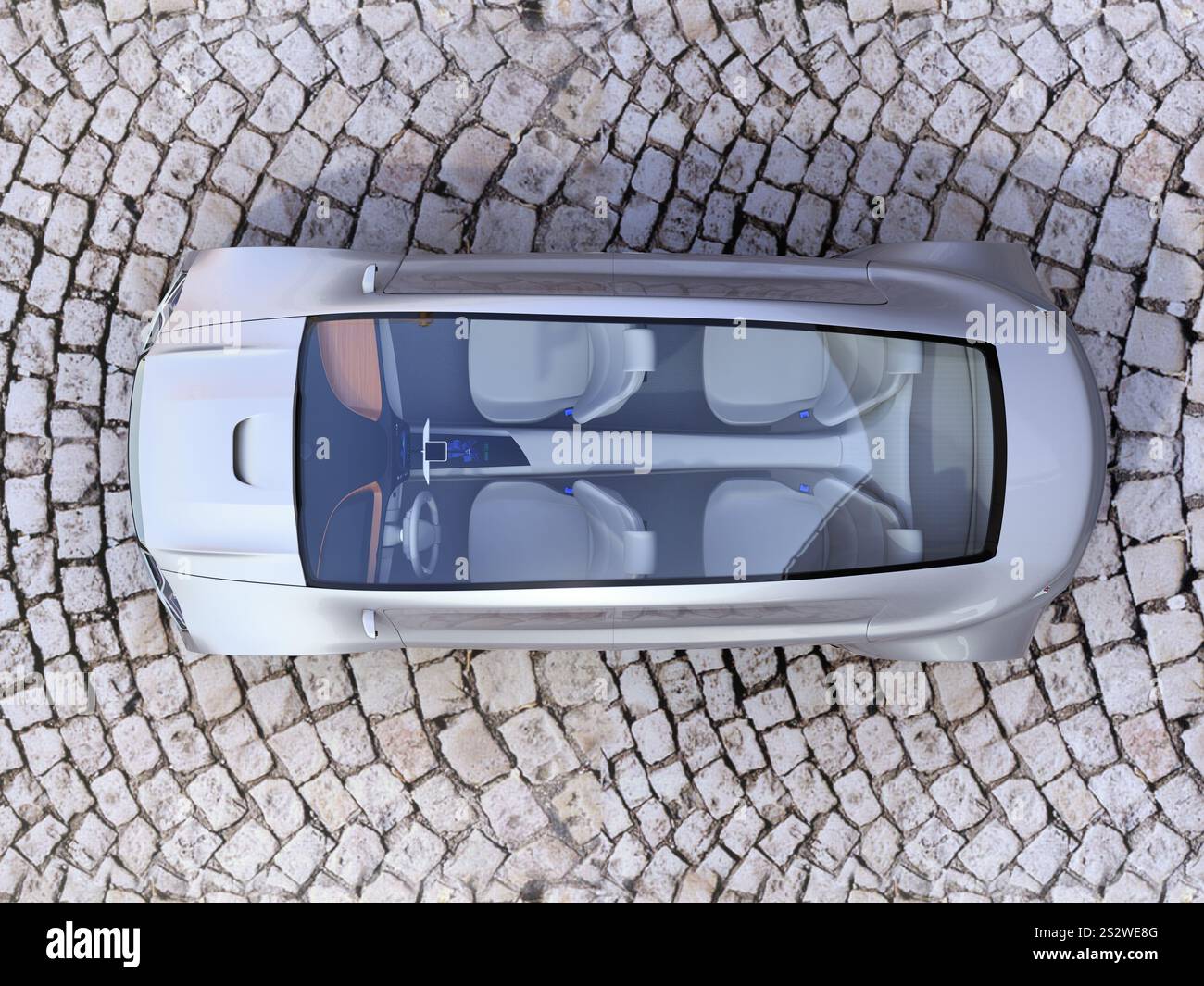 Overhead image of an electric car parked on a cobbled road Stock Photo ...