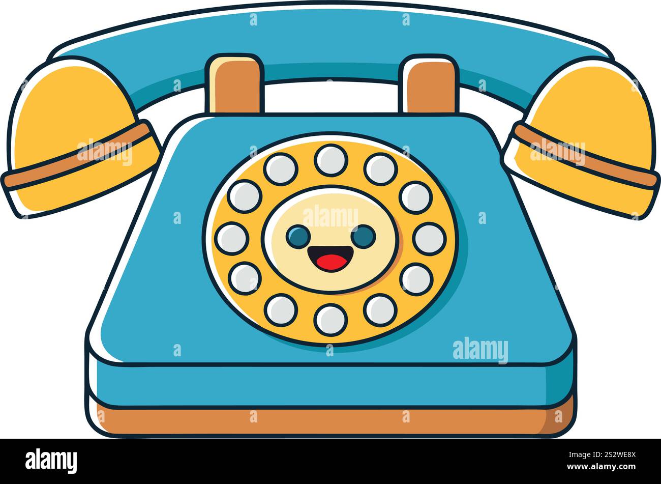 colorful retro telephone illustration with detailed rotary dial, bright ...
