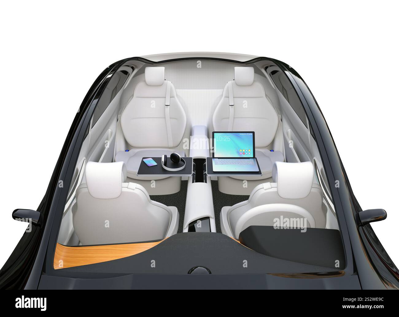 Front-facing seat layout in an automated vehicle. Laptop on retractable ...