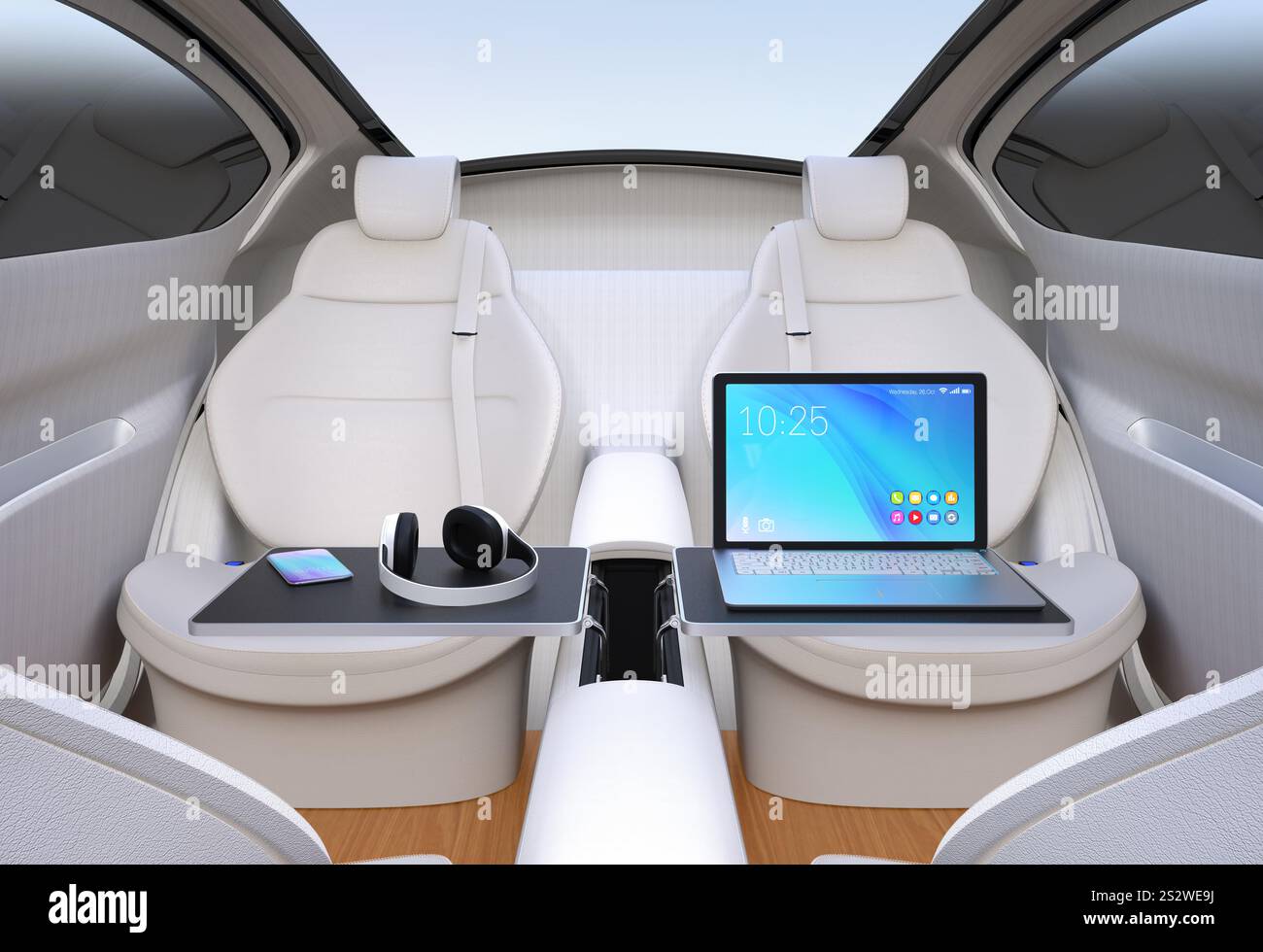 Front-facing seat layout in an automated vehicle. Laptop on retractable ...