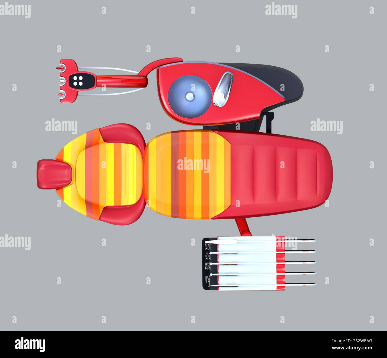 Top view image of the metallic red dental unit. Original design Stock ...