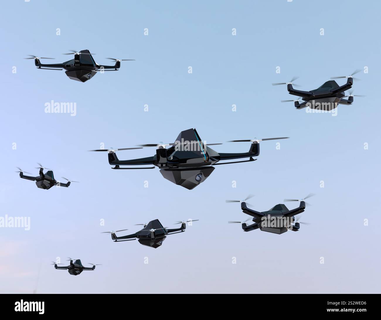 Flock of stealth drones carrying camera units Stock Photo - Alamy